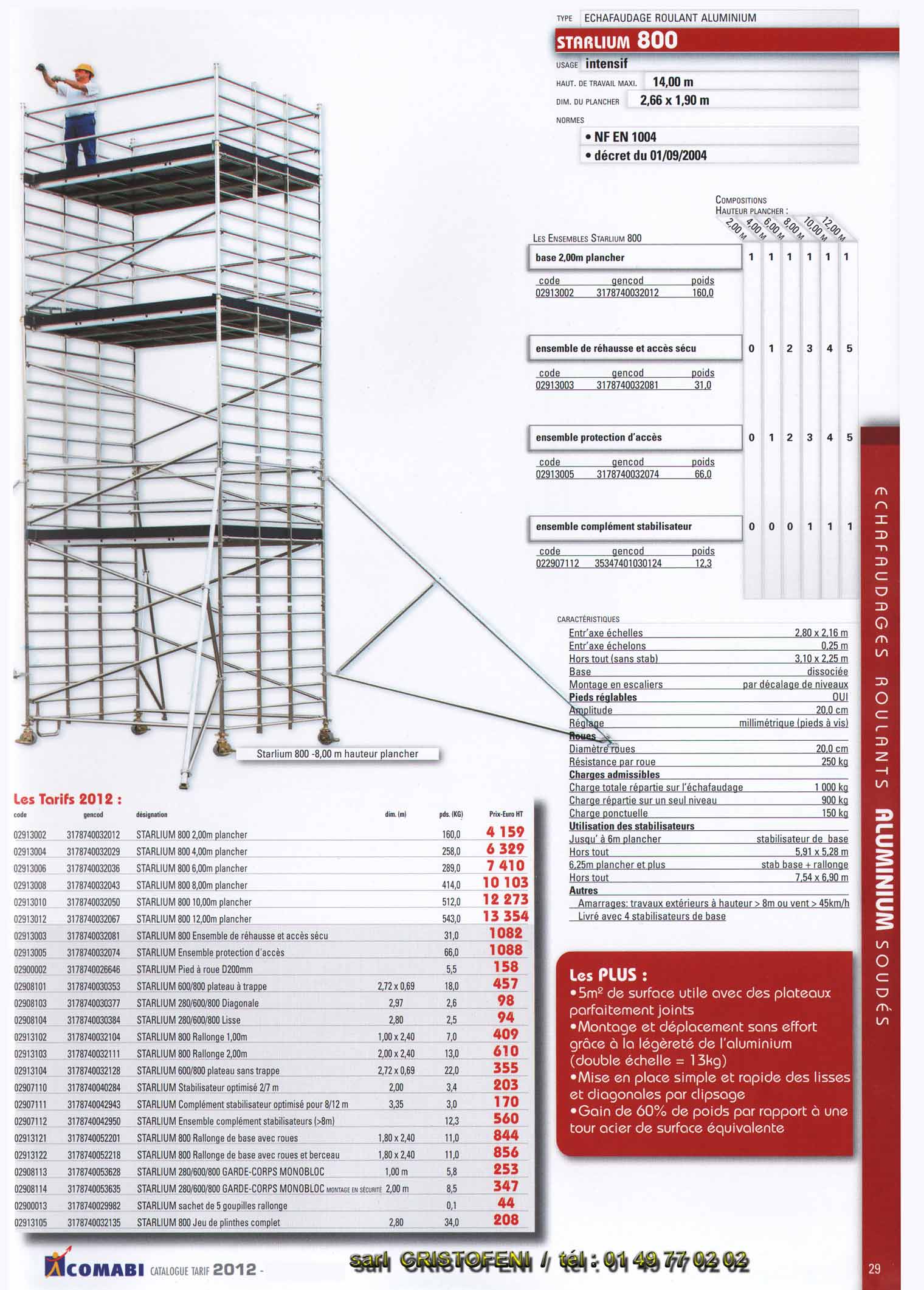 échafaudage - starlium 800 accueil, prix, échafaudage comabi ...
